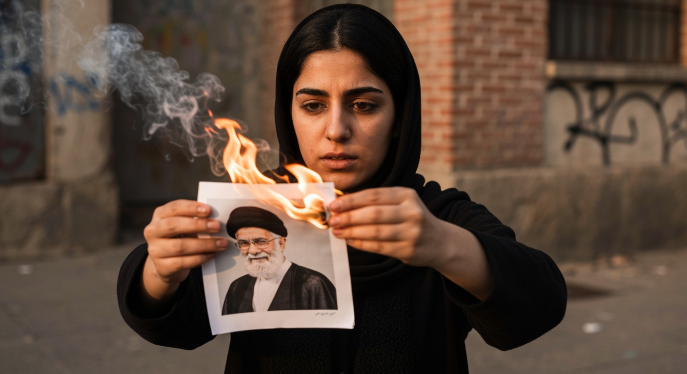 Viral Act of Defiance: Woman Burning Khamenei Photo Not in Iran ...